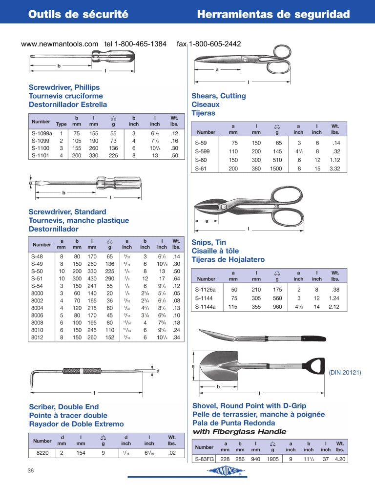 Destornillador 3/8" x 8 Marca AMPCO Modelo S-50 – HEMUSA