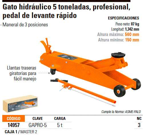 Floor jack, professional, 5 tons Key-GAPRO-5 – HEMUSA
