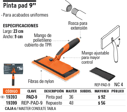 Repuesto para pinta pad, 9' Clave-REP-PAD-9 – HEMUSA