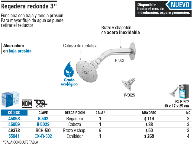 Round shower can, zamak, 3' with arm, Aqua Clave-R-502 – HEMUSA